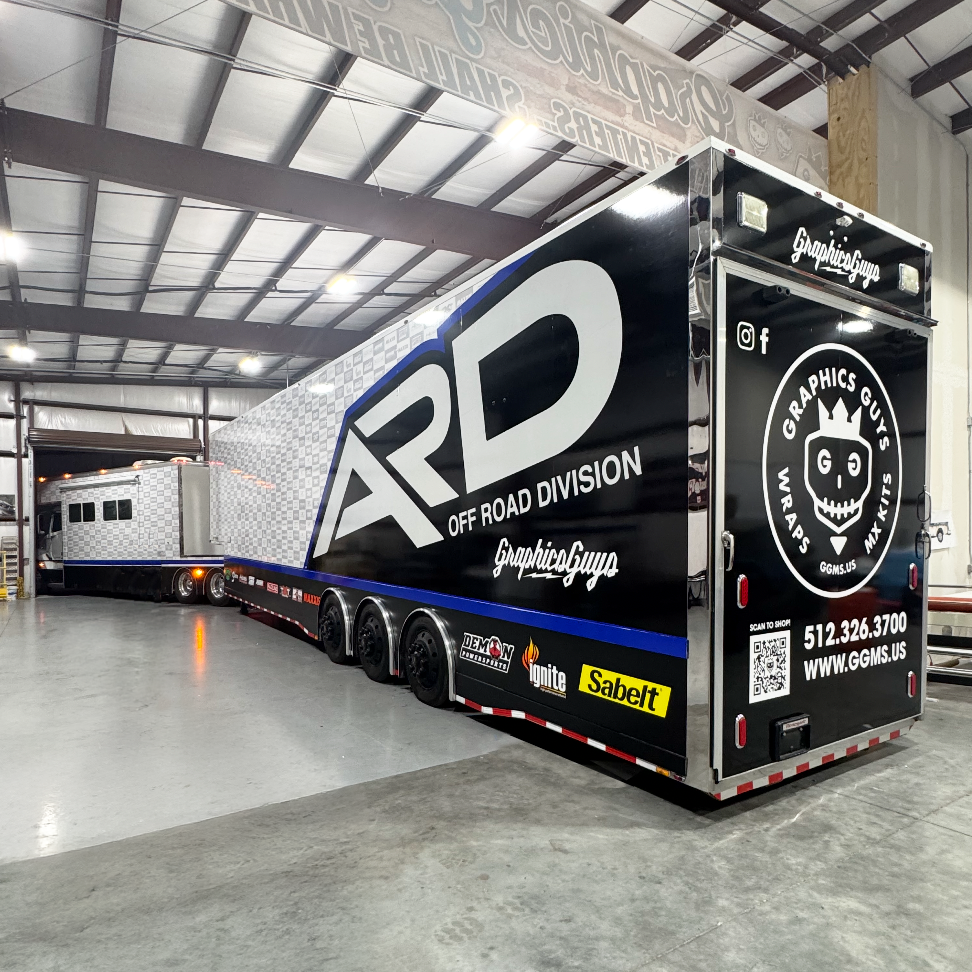 Trailer Graphic Gallery - AUSTIN TRAILER WRAPS TOY HAULER - Graphics Guys